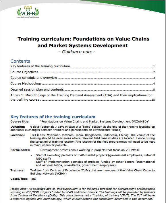 Training Curricula: Foundation on Value chain and Market System ...